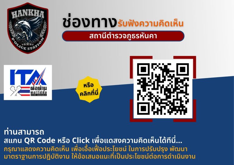 O5 : ข้อมูลการติดต่อและ ช่องทางการถาม – ตอบ/ รับฟังความคิดเห็น (ITA 68) – สถานีตำรวจภูธรหันคา ภ. ...