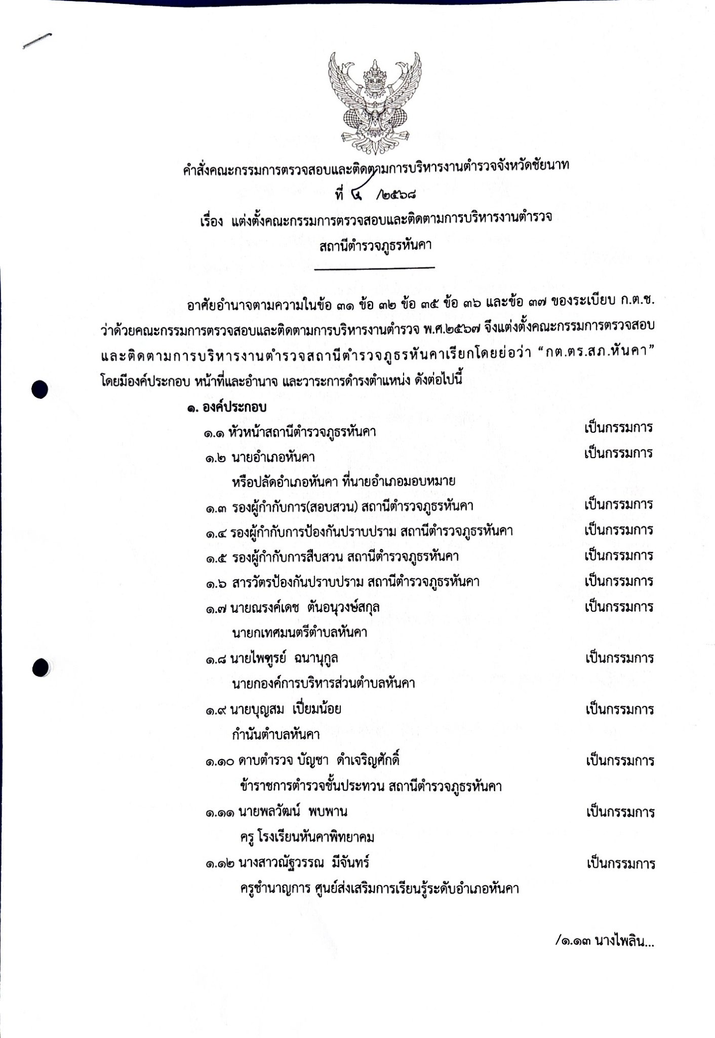 O4 : ข้อมูลคณะกรรมการ ตรวจสอบและติดตาม การบริหารงานตำรวจ (กต.ตร.) ของสถานีตำรวจ(ITA 68) – สถานี ...